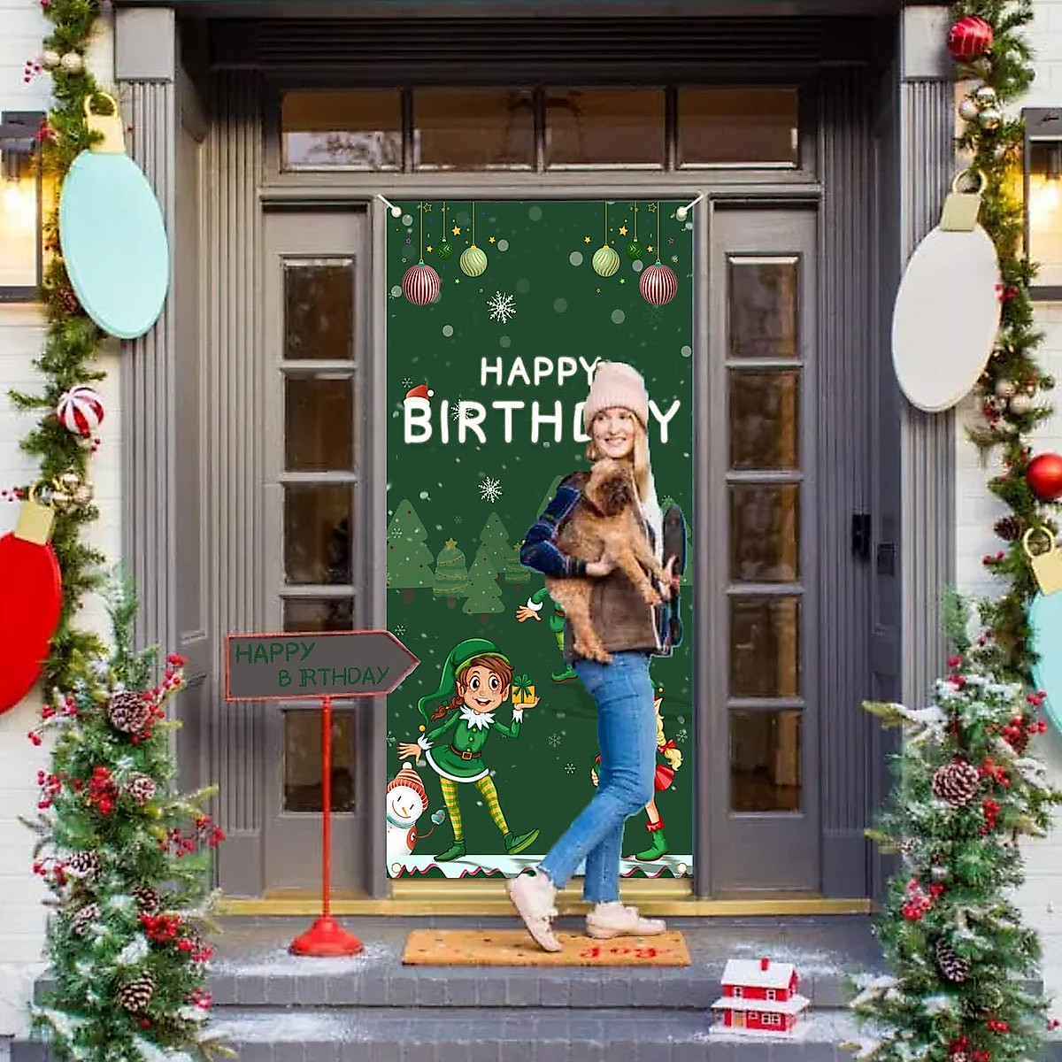 Elf Christmas Themed Birthday Banner Green Merry Elf Photography Background for Kids Happy Friendsmas Xmas Festival Snowman Party Decorations Photo Banner Booth Props 35.43x72.83in-BECKTEN