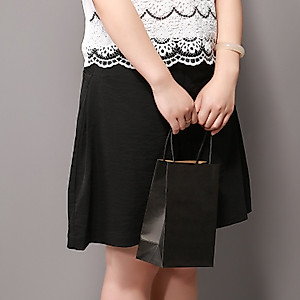 Ronvir 100Pcs Small Gift Bags 5.25x3.25x8 Inches Black Gift Bags With Handles Kraft Paper Gift Bags Bulk For Business, Shopping, Party Favor, Goodie, Treat, Candy, Christmas, Wedding, Halloween