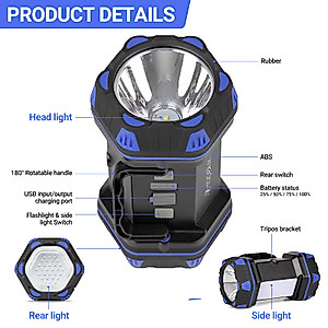 Led Camping Lantern Rechargeable, Camping Flashlight 1500LM, 8 Light Modes, Camping Lights 4800 Capacity, Portable Bright Flash Light for Emergencies, Power Outages, Hurricane, (Blue 2Pack)