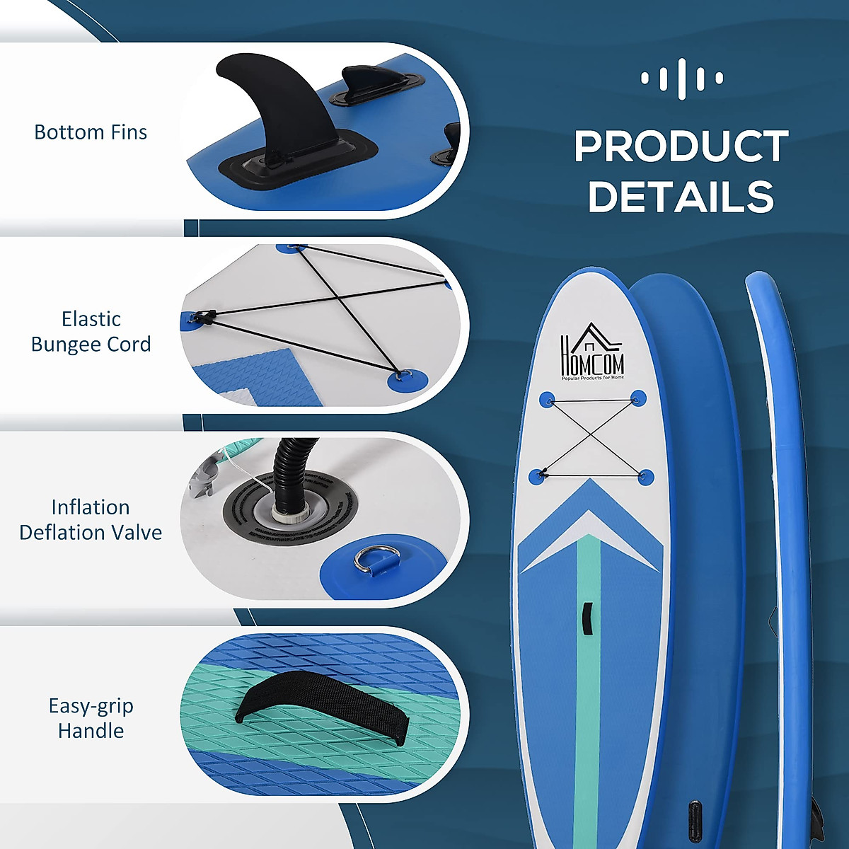 Soozier Inflatable Stand Up Paddle Board Ultra-Light Yoga SUP with Non-Slip Deck Pad, Premium Accessories, Waterproof Bag, Safety Leash and Hand Pump for Surfing, Touring and Fishing, Blue