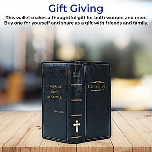 SAGEFINDS Holy Bible Book Wallet | Multi Card and Cash Holder | Magnetic Clasp Closure and Zip Around | Vinyl | 4” x 7.5”