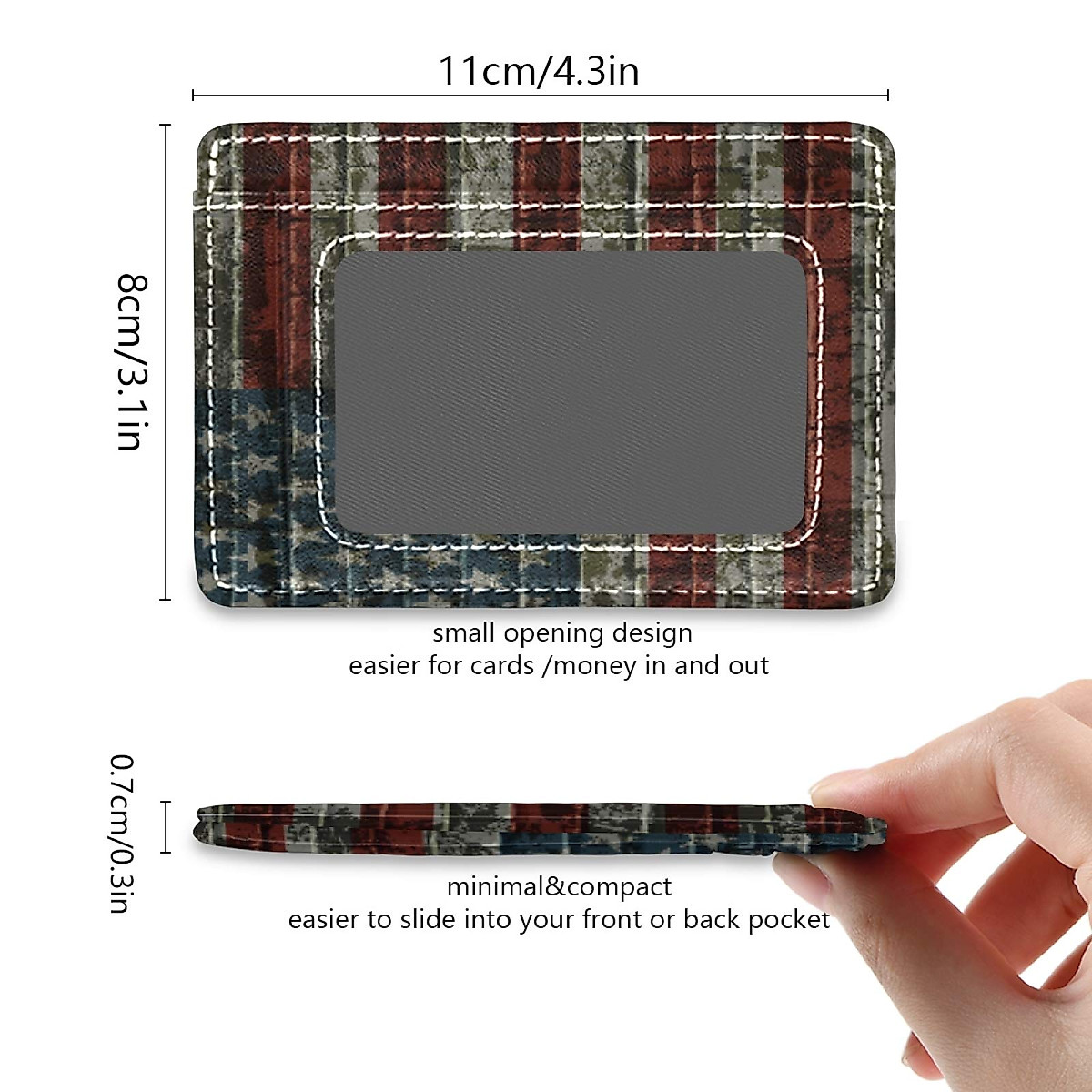 Linomo Thin leather Card Holder and Money Clip Vintage US American Flag Wallet RFID Blocking for Men & Women