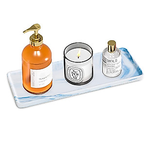 Gute 10" Ceramic Bathroom Tray for Counter, Vanity Sink Tray for Bathroom, Small Rectangle Ceramic Sink Tray, Kitchen Soap Tray, Marble Tray for Kitchen Counter, Blue