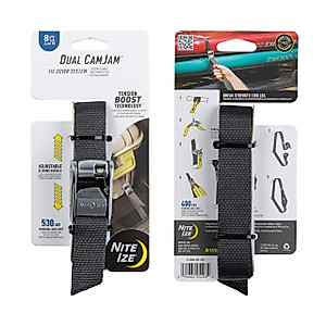 Nite Ize Dual CamJam Tie Down System - Tie Downs - Ratchet Straps - Tie Down Straps for Trucks & Cars - Luggage Strap for Camp Gear - Tie Downs Moving Supplies - 8 ft Strap, Black