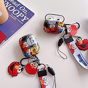 Fancy Funny Personalised and Unique IMD Process TPU Soft Airpods 3rd Generation Case,with Sesame Family Lanyard Keychain Airpods 3rd Generation Case Cover（2021 Release）