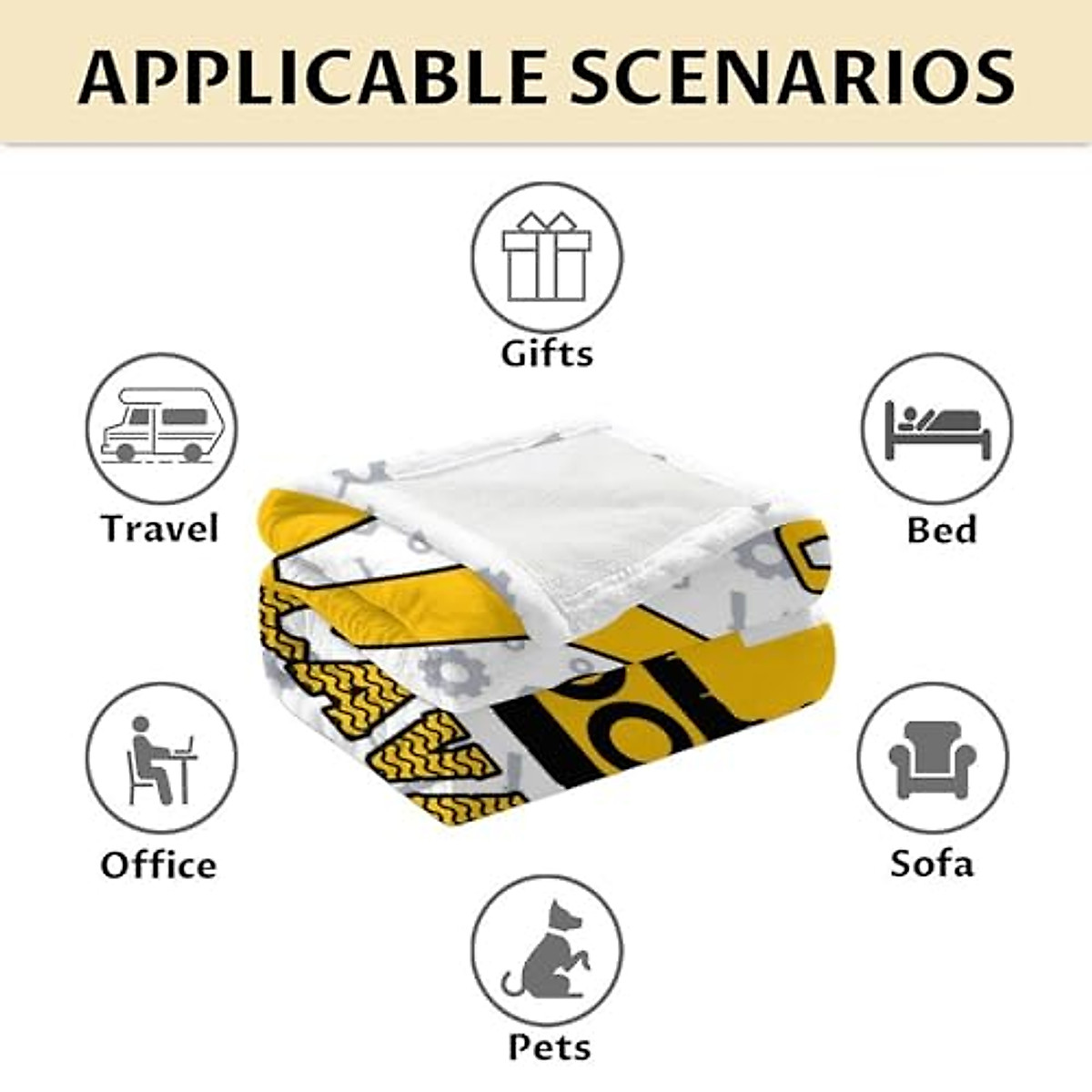 Excavator Blanket for Boys, Men, Excavator Lovers - Soft, Lightweight - 40x50 Inches Crib Size Throw Blanket for Bed, Couch, Sofa - Yellow Cute Lightweight Throws Gift