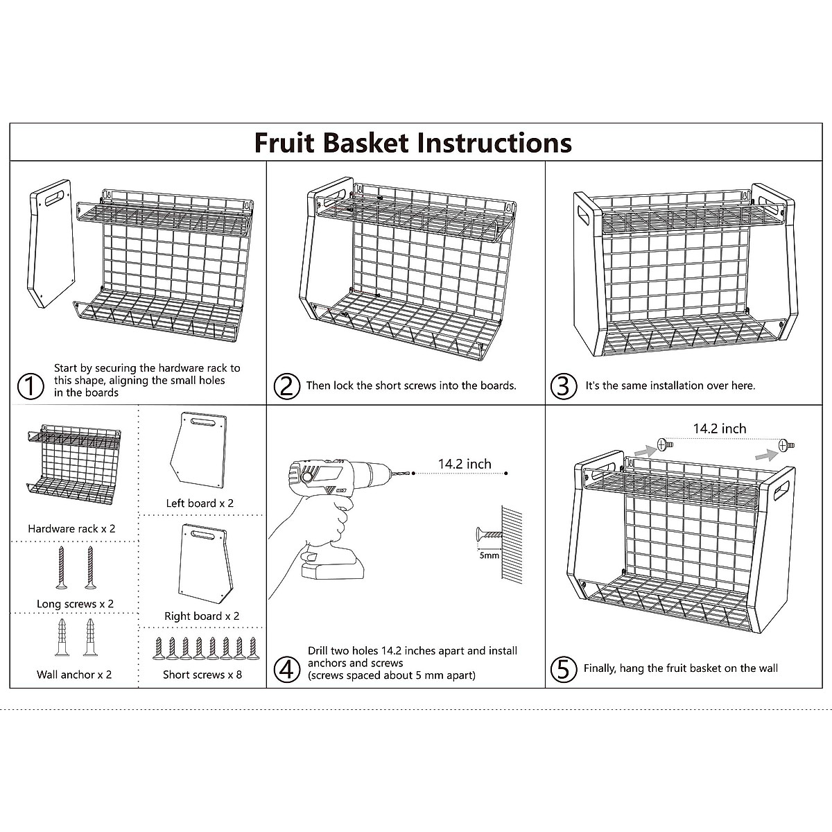 BNING Hanging Fruit Baskets for Kitchen, 2-Set Kitchen Organizers and Storage Baskets as Pantry Organizers and Storage, Small Wire Basket for Wall Mounted & Countertop