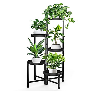 KMOTASUO 5 Tier Metal Plant Stand Indoor Outdoor, Foldable Corner Tall Plant Stands for Plants Multiple, Tiered Plant Shelf Flower Pot Holder Display Rack for Patio Garden Balcony Living Room
