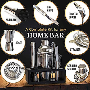 Highball & Chaser Cocktail Shaker Set: Bartender Kit for Home Bar Mixology Cocktail Bar Set Plus E-Book with 30 Recipes (Silver)
