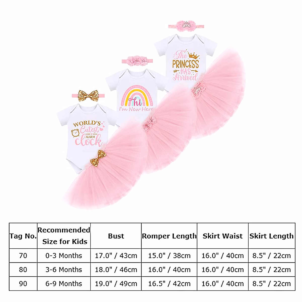 Newborn Coming Home from Hospital Outfit: The Princess Has Arrived Baby Girl Romper Tulle Tutu Skirt Headband 1st Birthday Cake Smash Photoshoot New Born Infant Girls Clothes Full Set Pink 0-3 Months