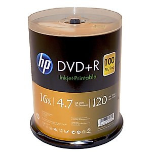 HP DVD+R 4.7GB 16X White Inkjet Printable 100 Pack in Spindle