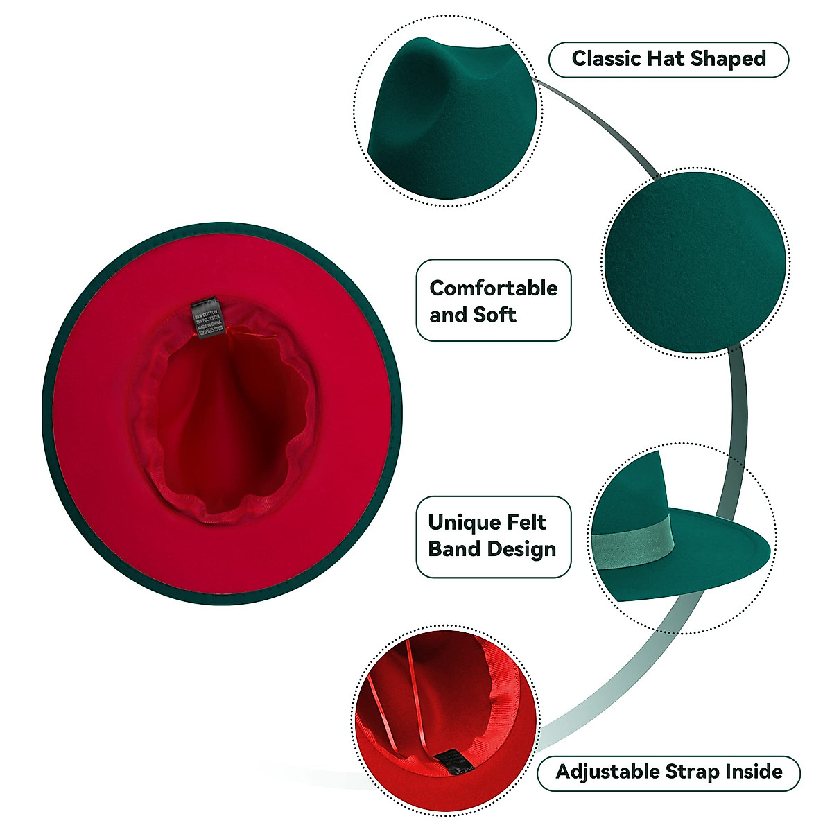 Wide Brim Fedora Hats for Women & Men Classic Dress Panama Hat Adjustable Felt Hat with Band