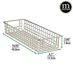 mDesign Metal Wire Food Storage Shallow Basket Organizer with Handles for Organizing Kitchen Cabinets, Pantry Shelf, Bathroom, Laundry Room, Closets, Garage - Concerto Collection - 4 Pack - Satin