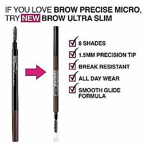 Maybelline Brow Ultra Slim Defining Eyebrow Makeup Mechanical Pencil With 1.55 MM Tip And Blending Spoolie For Precisely Defined Eyebrows, Warm Brown, 0.003 oz.