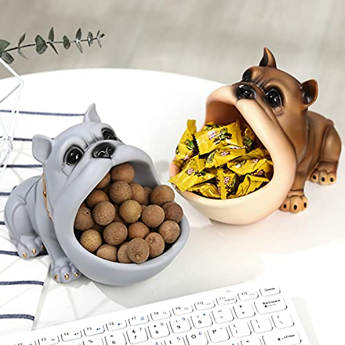 Lantsang Jewelry Organizer Tray, Dog Big Mouth Key Storage Bowl for Entryway Home Table Decoration Sundries Container Key Jewelry Watch Candy Cookies (Brown)
