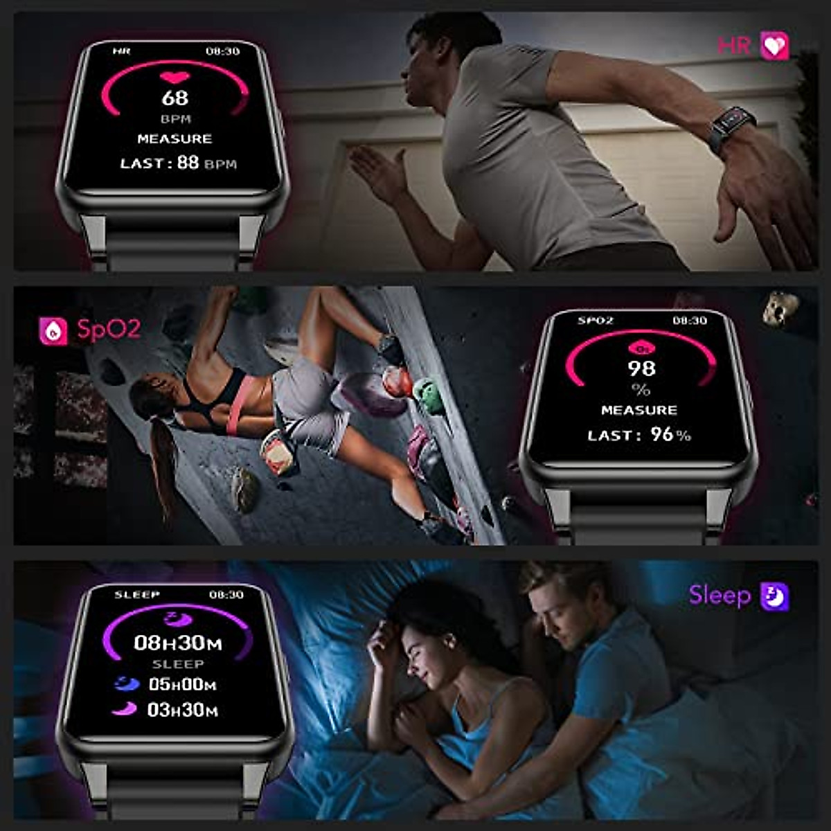 SKG V3 Activity Fitness Tracker for Men Women with 24/7 Heat Rate, Blood Oxygen, Sleep Monitoring, Pedometer Fitness Watch with Step/Calories/Distance, Message Notification, Music Control & Shutter