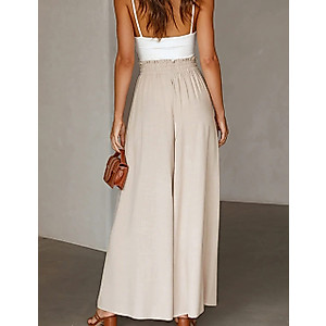 HangNiFang Wide Leg Pants for Women High Waist Workout Palazzo Yoga Pants with Pockets(0630-Apricot-M)