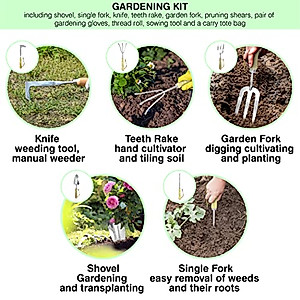 Natury Gardening Tool Set – Premium Stainless Steel Gardening Hand Tools with Solid Beechwood Handle – Gardening Kit with Rake, Shovel, Gloves, Shears, Tool Organizer – Garden Gifts for Women and Men