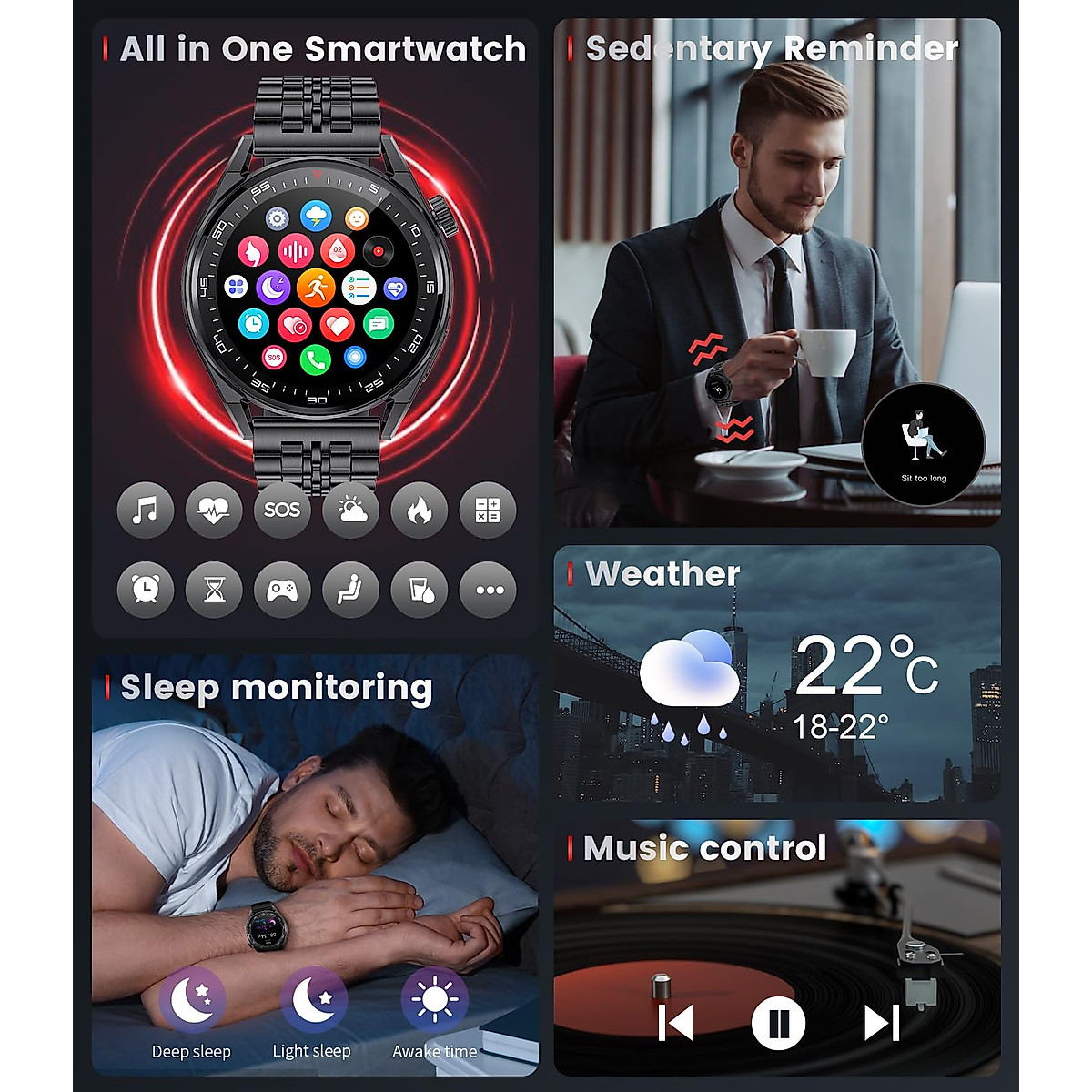 Smart Watches for Men (Answer/Make Calls),1.39'' HD Touchscreen,100 Sports Modes,IP68 Waterproof Smartwatch with Blood Pressure/Heart Rate Monitor/Blood Oxygen for Android and iOS Black