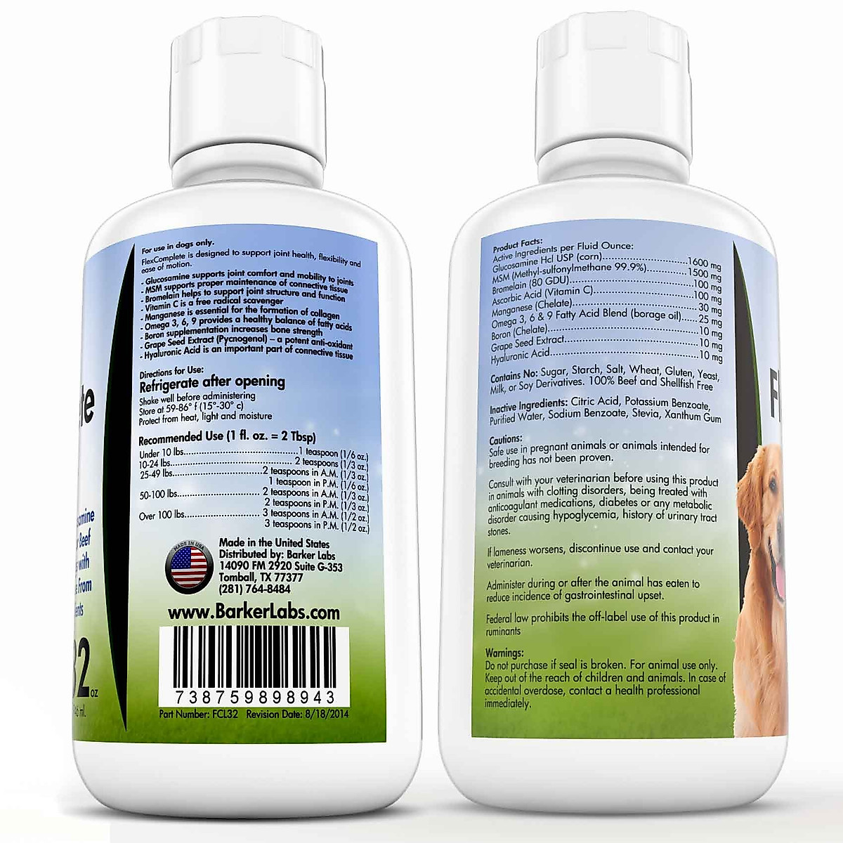 FlexComplete Liquid Vegetarian Glucosamine for Dogs - Joint Health and Mobility Support with Vegetarian Formula to Keep Pet Active and Healthy - for Small and Larde Dogs- Formulated in The USA