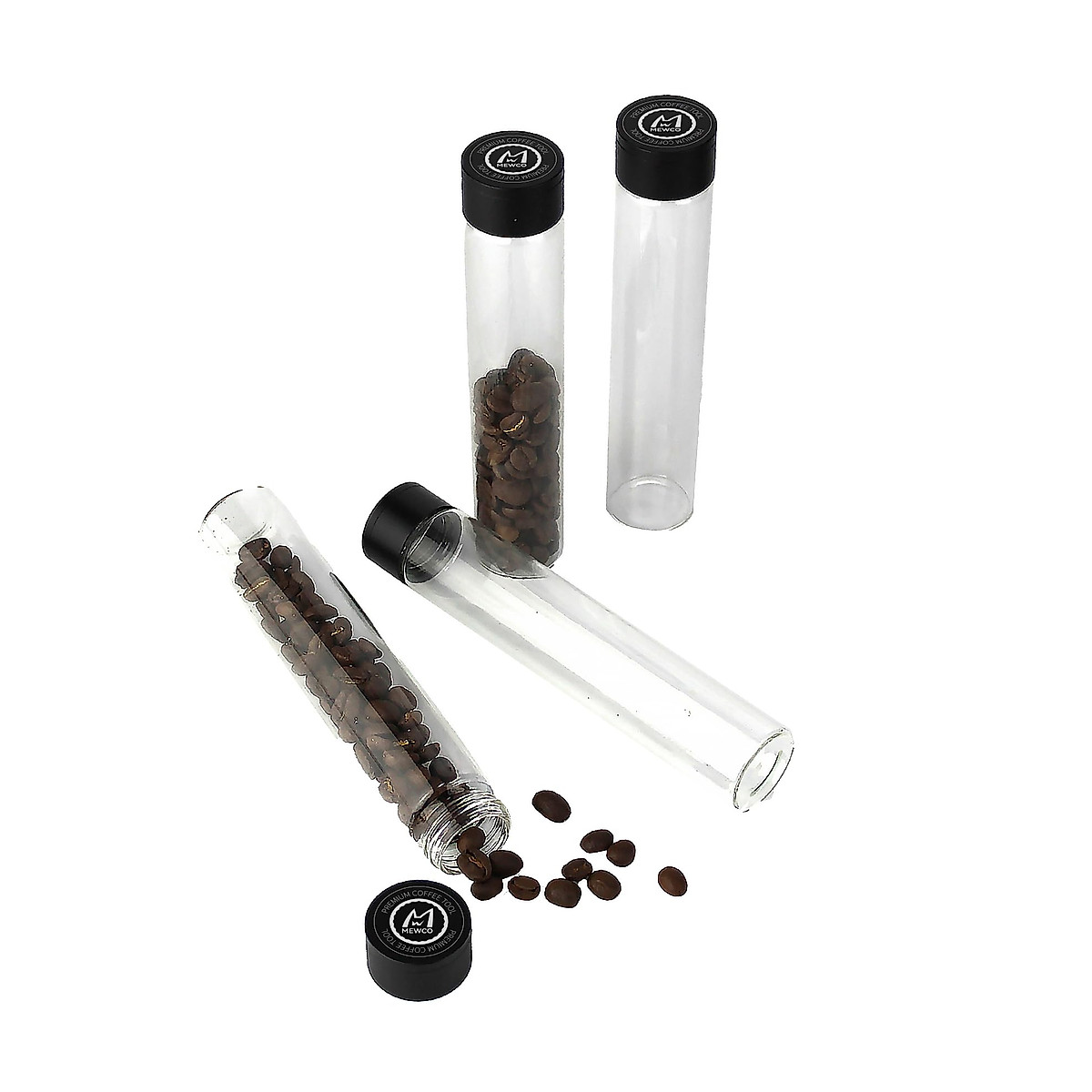 M MEWCO Single Dose Coffee Bean Storage Tubes With magnetic attraction function-4 Tubes Espresso Bean Cellars with stand(Single Dose Bean Cellar 4 pack+ Stand)