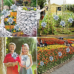 16 PCS Reflective Pinwheels with Stakes, NOVWANG Extra Sparkly Pinwheels for Yard and Darden, Garden Pinwheels Bulk, Bird and Animal Deterrent Device to Scare Birds Away from Patio(Silver)