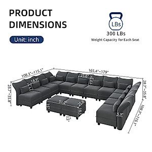 LLappuil Sectional Couch Convertible Oversize U Shaped Modular Sectional Sofa with Storage Easy Clean Anti-Scratch 14 Seat Velvet Sectional for Living Room, Grey