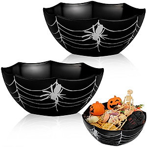 Shellwei 2 Pcs Halloween Candy Bowls Spider Web Serving Bowl Black Melamine Decorative Treat Bowl for Halloween Trick or Treat Kitchenware Party Supplies