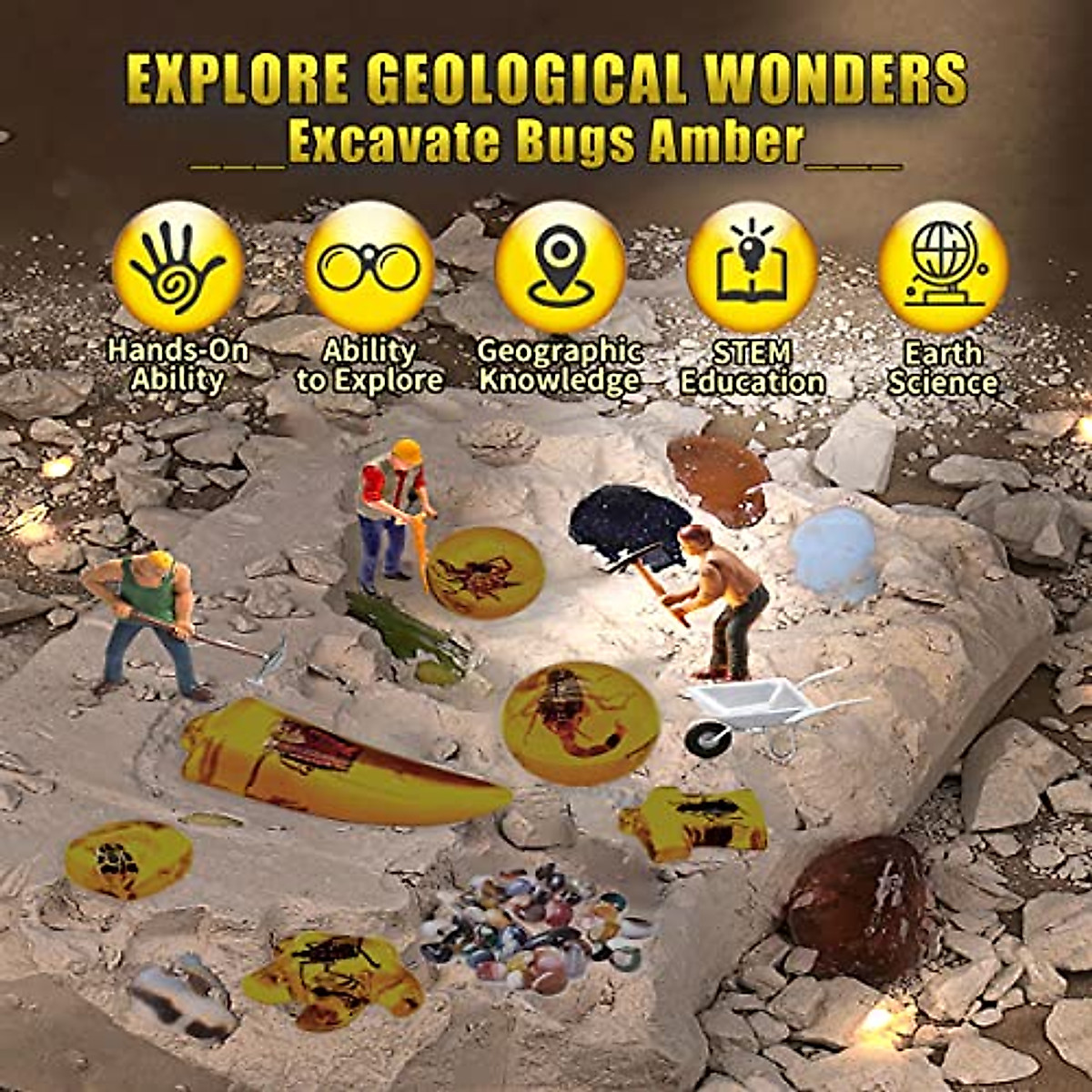 Amber Dig Kit Includes Excavate 12Pcs Insect Ambers and Many Crystal Stones As Fun Geology Science STEM Educational Bugs Toys for Science Educational (Bugs)