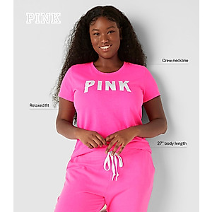 Victoria's Secret Women's Pink Logo Short Sleeve T-Shirt, Women T Shirt, Logo Pink, (XL)