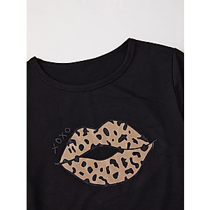 GORGLITTER Women's 3 Piece Pajama Sets Cute Print Short Sleeve Tee Top and Shorts with Pants Sleepwear Loungewear Black and Brown Large