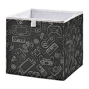 Ollabaky Video Game Controller Cube Storage Bin Closet Fabric Storage Cube Foldable Basket Box Clothes Organizer for Shelves, Nursery Storage Toy Bin, S