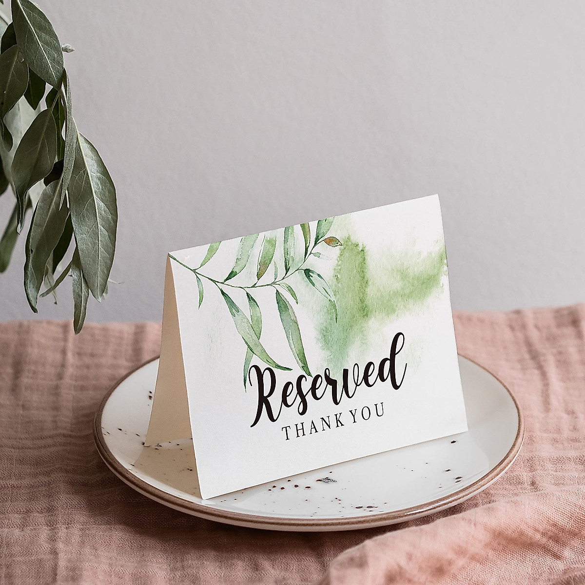 Reserved Table Tent Card, Reserved Table Signs, Table Reserved Signs, Greenery Tented Table Place Cards for Weddings, Parties, Restaurants and Celebrations, 10 Pack, 4"x6"