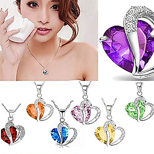 Lutos Heart Silver Plated Crystal Diamond Gem Pendant Hollow Silver Chain Necklace Shinning Jewelry for Girl Women