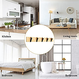 GOGOCOOL Bamboo Wall Mounted Coat Hooks Hanger, 20kg Maximum Bearing, Black Foldable Hook Type, Natural Wall Coat Hanger, 70mm Space Between Hook and Hook(5 Hooks)