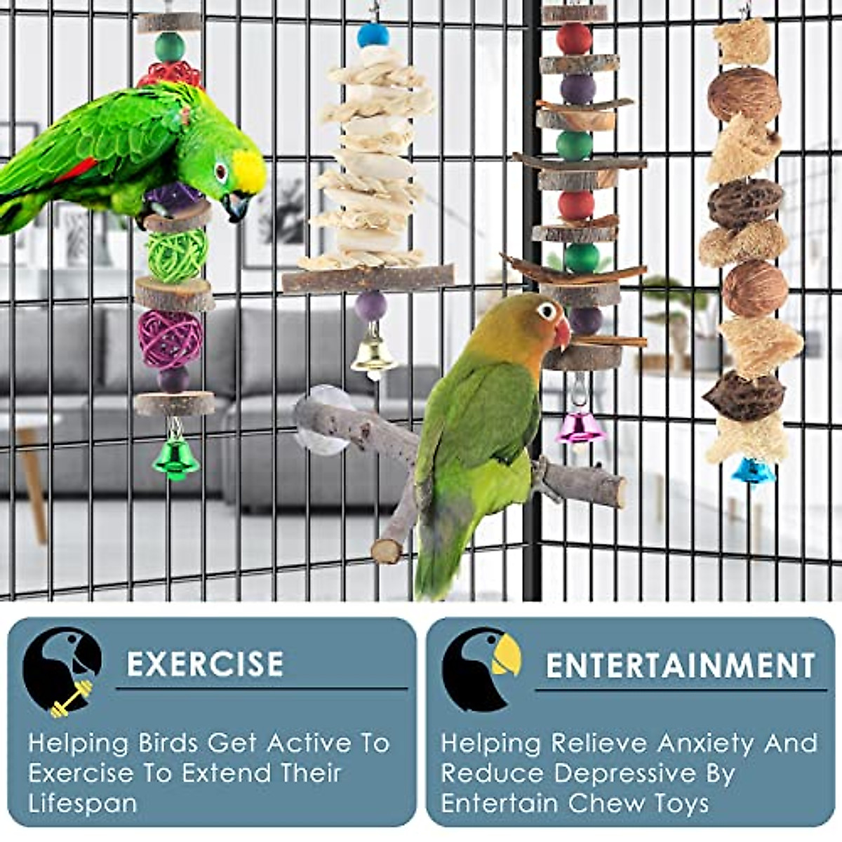 Bissap Bird Chew Toys, 5 Packs Parakeet Natural Wood Toys Parrot Hanging Cage Toy Bird Perch Stand for Small Bird Conure Cockatiel Parrotlet Lovebird Budgie
