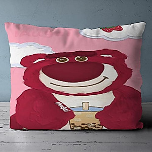 AKARDO Toys Anime Strawberry Lotso Bear Duvet Covers, Soft Microfiber Washed Duvet Cover Set 3 Pieces with Zipper Closure,Beding Set (04,Queen (90"x90"))
