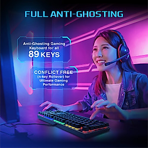 SHAVA TKL Mechanical Gaming Keyboard, Special 89 Keys Layout Keyboard with Numeric Keys, 100% Anti-Ghosting, RGB LED Rainbow Backlit, Tenkeyless Keyboard for Windows PC/Mac Games (Blue Switch)