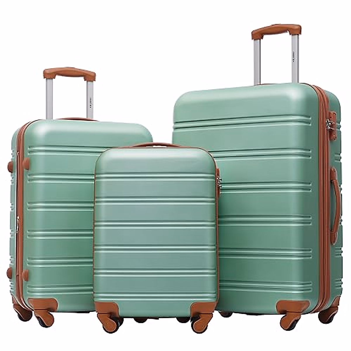 Merax Luggage Sets of 3 Piece Carry on Suitcase Airline Approved,Hard Case Expandable Spinner Wheels (Green&Brown)