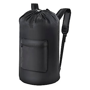 OTraki Laundry Bag 16 x 32 Inch Extra Large Dirty Clothes Laundry Backpack with Handle Adjustable Shoulder Straps Drawstring for Traveling Camping College Dorm Laundromat Black