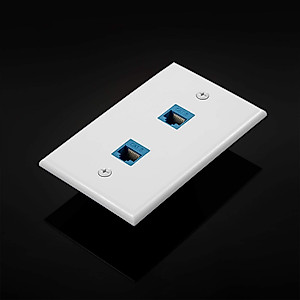 4 Pieces 2 Port Ethernet Wall Plate, RJ45 Cat6 Female to Female Jack Inline Coupler FacePlates (Blue)