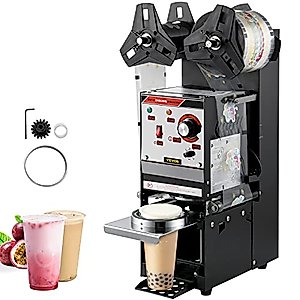 VEVOR Semi-automatic Cup Sealing Machine, 300-500 Cup/h Tea Cup Sealer Machine Black Boba Cup Sealer Machine, 90/95mm Cup Diameter Boba Cup Sealing Machine with Control Panel for Bubble Milk Tea