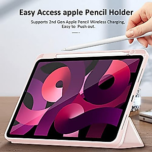 Gahwa iPad 10.9 Inch Case with Pencil Holder for iPad Air 5th Generation Case 2022/ iPad Air Case 4th Generation 2020[Support iPad 2nd Pencil Charging], Smart Case with Auto Sleep/Wake(Pink)