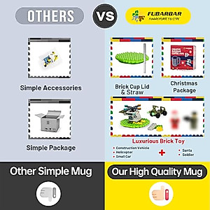 Fubarbar Brick Coffee Mug – Cool Novelty Cup with Lid, Straw & Building Blocks, Funny Xmas/Birthday Gift for Men, Women, Kids(Blue)