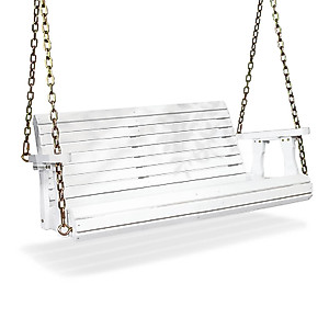 VINGLI Upgraded Patio Wooden Porch Swing for Courtyard & Garden, Heavy Duty 880 LBS Swing Chair Bench with Hanging Chains for Outdoors (4 FT, White)