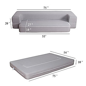 HonTop 10 Inch Folding Sofa Bed Memory Foam Couch Floor Modern Futon Sofa Bed, Full Sleeper Chair Bed for Living Room Bedroom