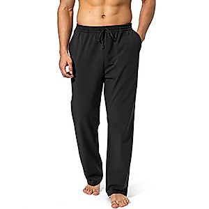 Pudolla Men's Cotton Yoga Sweatpants Athletic Lounge Pants Open Bottom Casual Jersey Pants for Men with Pockets (Black X-Large)