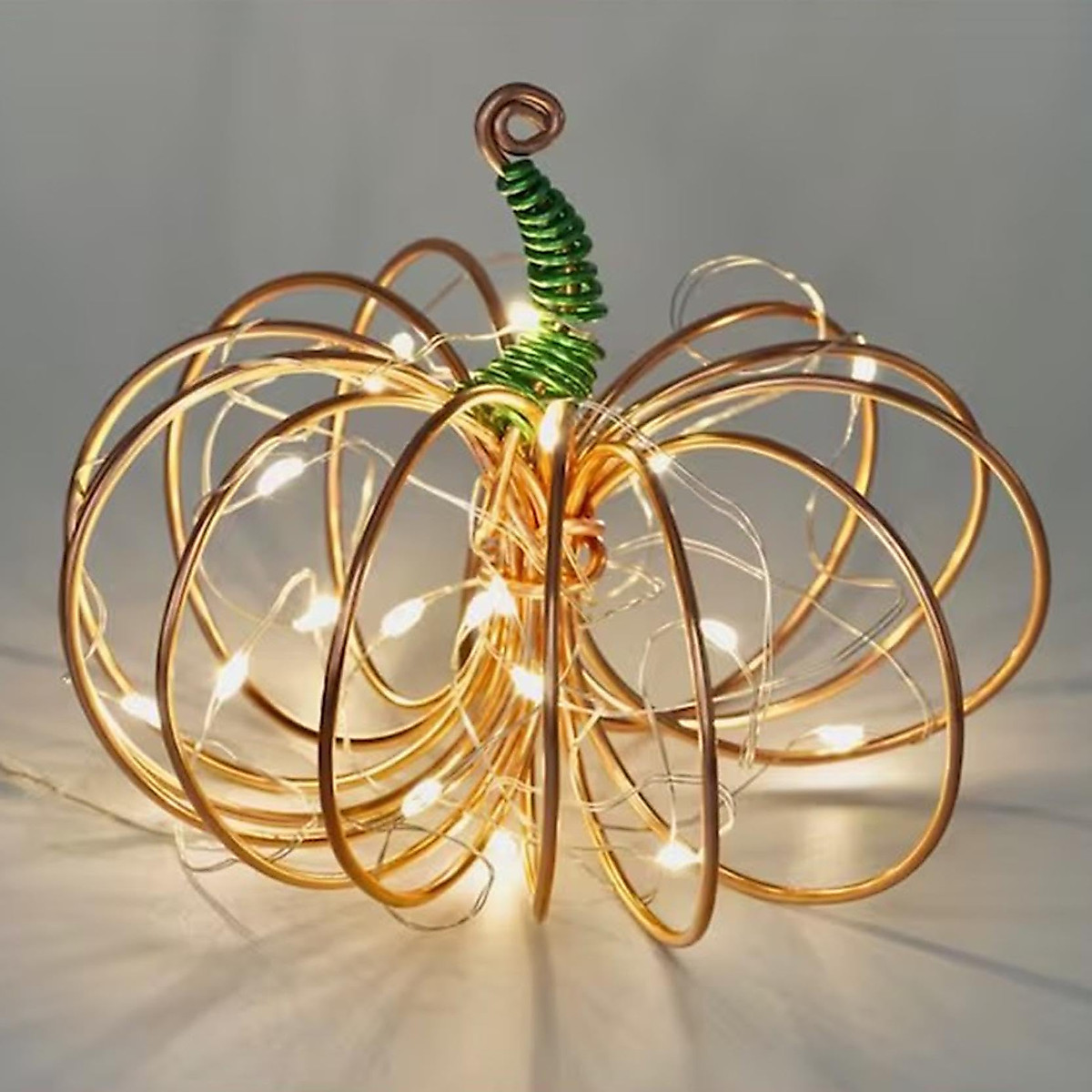 ROTORS Wire Pumpkin Decor with Fairy Lights, Autumn Decor Thanksgiving Table Centerpiece Halloween Decoration Fall Decor Fall Garland (Bronze)