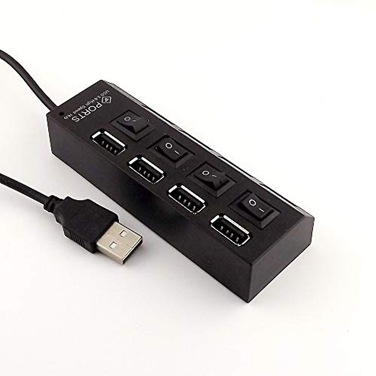 Lysee Data Cables - 1x USB 2.0 Hub 4-Port Speed Adapter for PC Laptop with Individual Power Switch White/Black - (Color: Black)