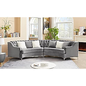 Melpomene Modern Velvet Curved Sofa, Symmetrical Modular Semi Circular Sofa with 6 Pillows(Tufted,Grey)